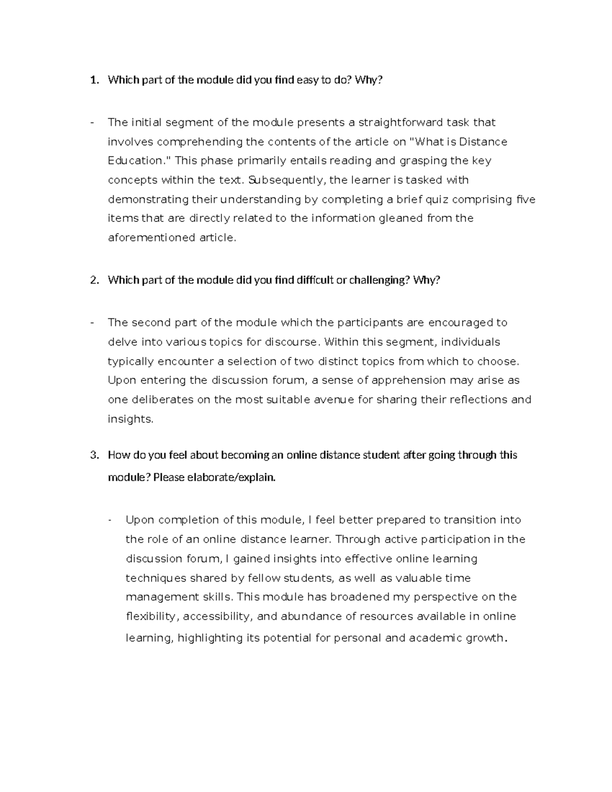Lesson Feedback 2: Reflections on Distance Education Module - Studocu