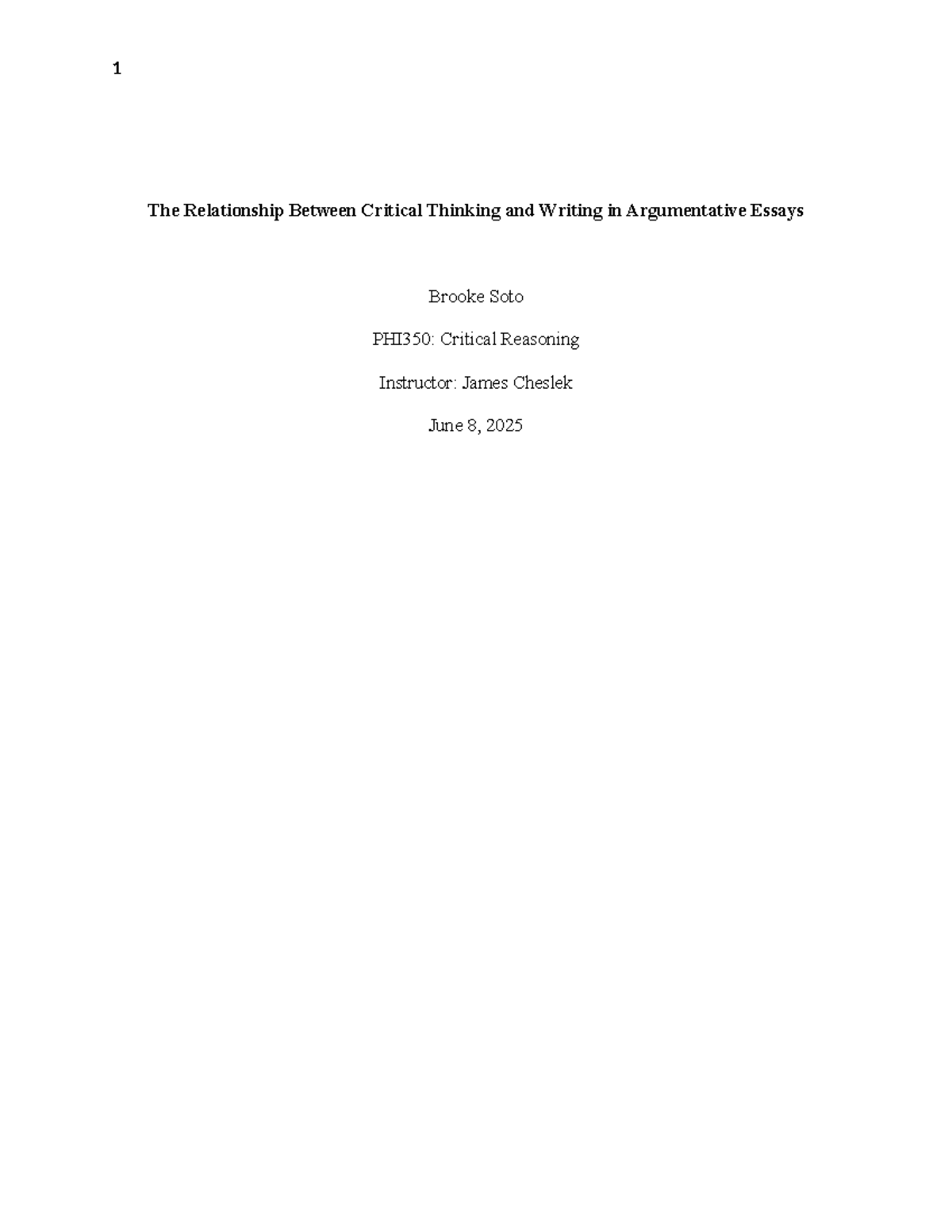 PHI350: Critical Reasoning - Critical Thinking in Argumentative Essays ...