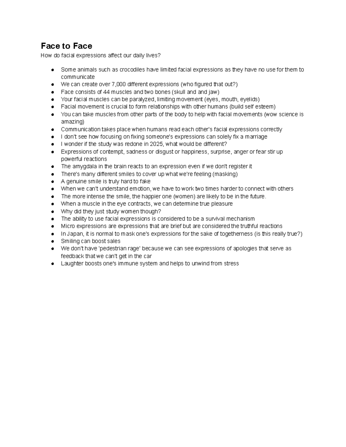 Face to Face - These are discussion notes from a documentary about ...