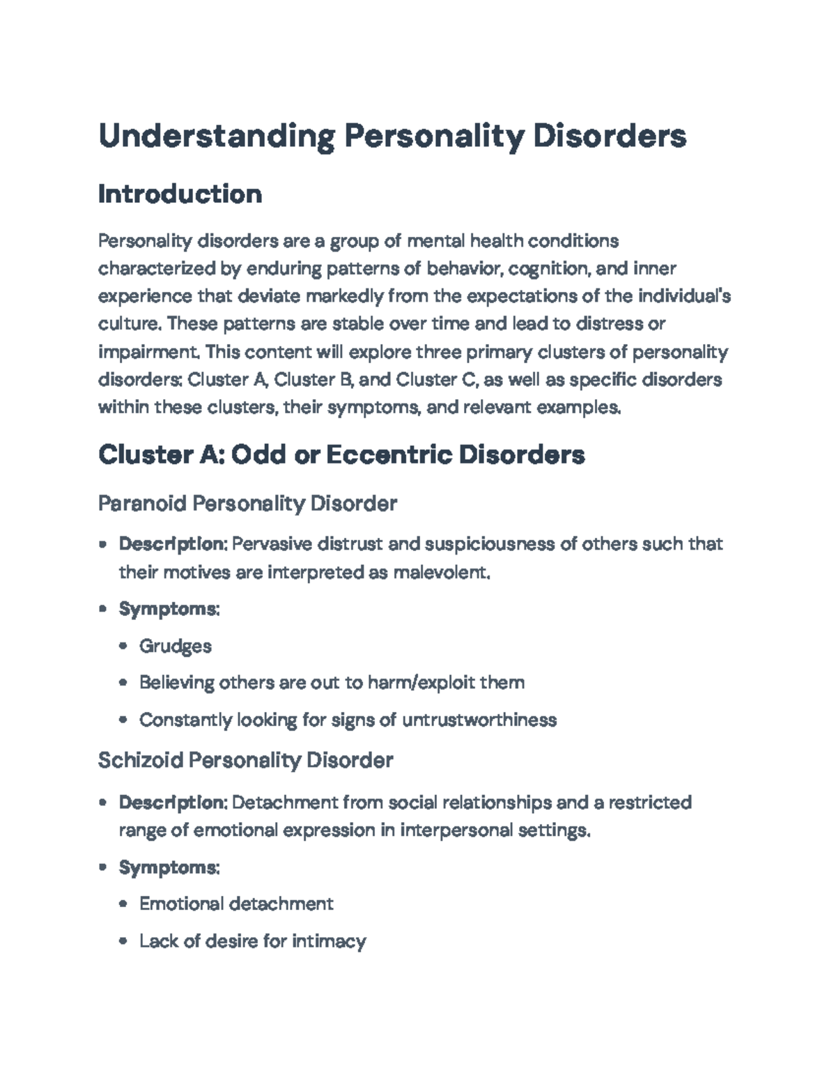 Understanding Personality Disorders: Overview of Clusters A, B, and C ...