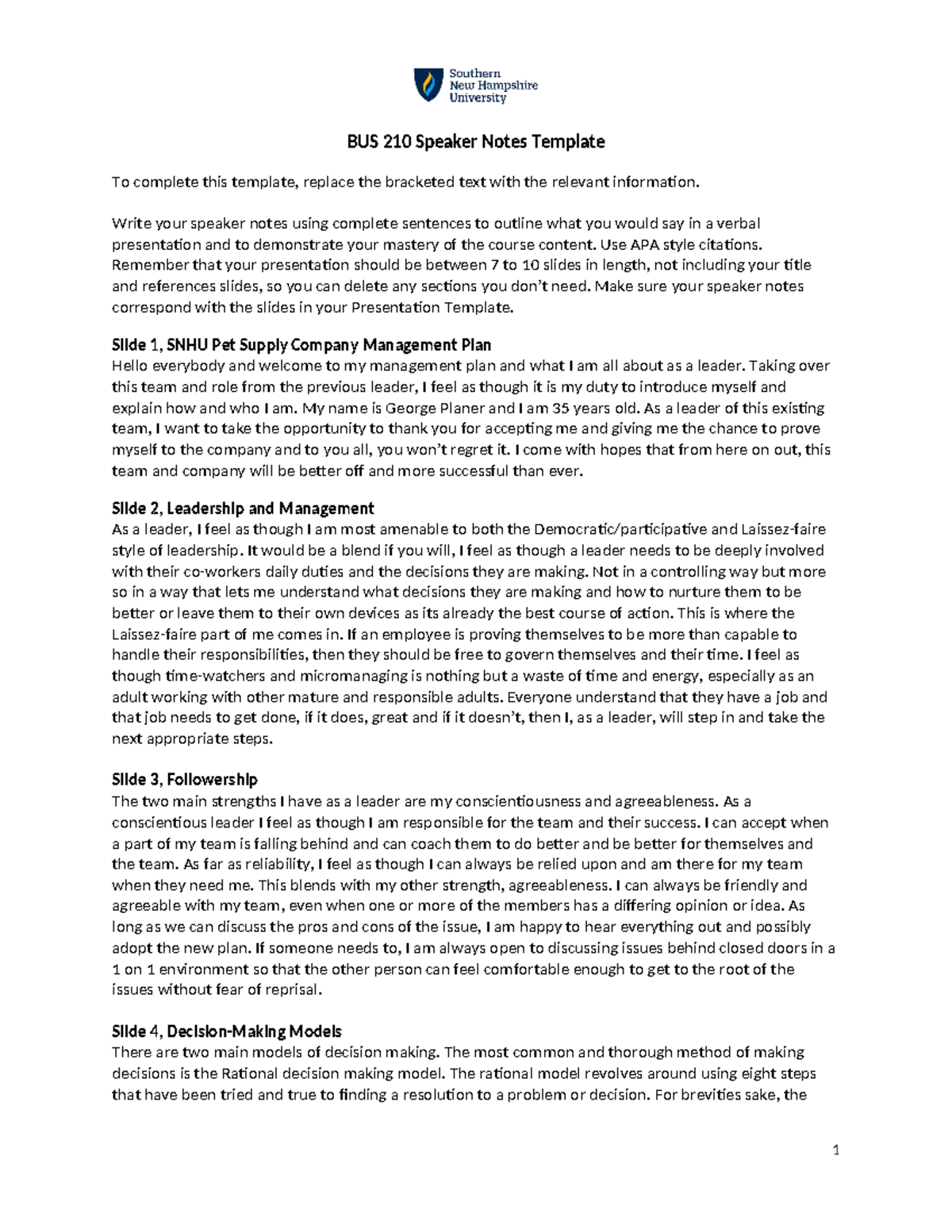 BUS 210 Project One Presentation Speaker Notes Template - Studocu