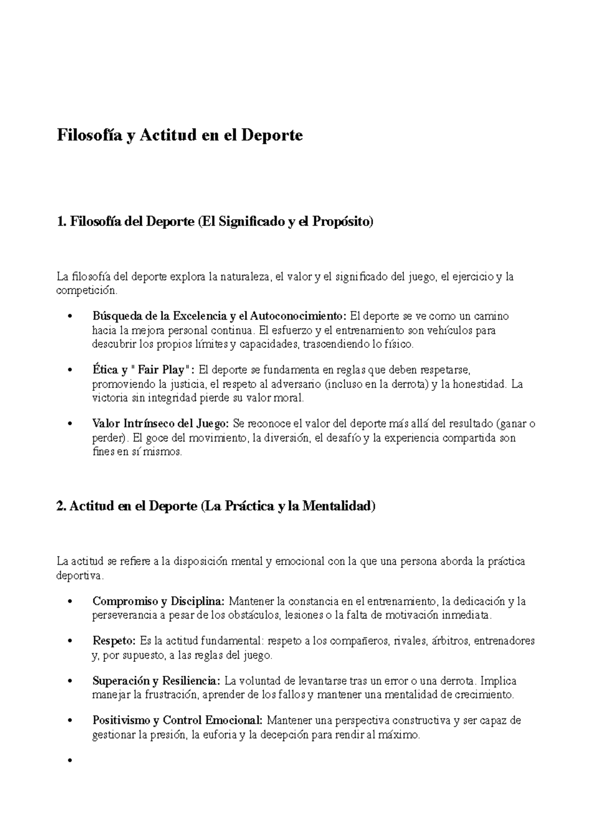 Filosofía y Actitud en el Deporte: Significado y Propósito - Studocu
