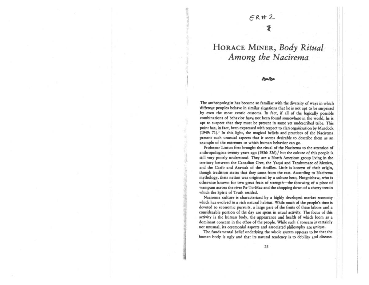 ER 2: Analysis of Nacirema Cultural Practices and Beliefs - Studocu