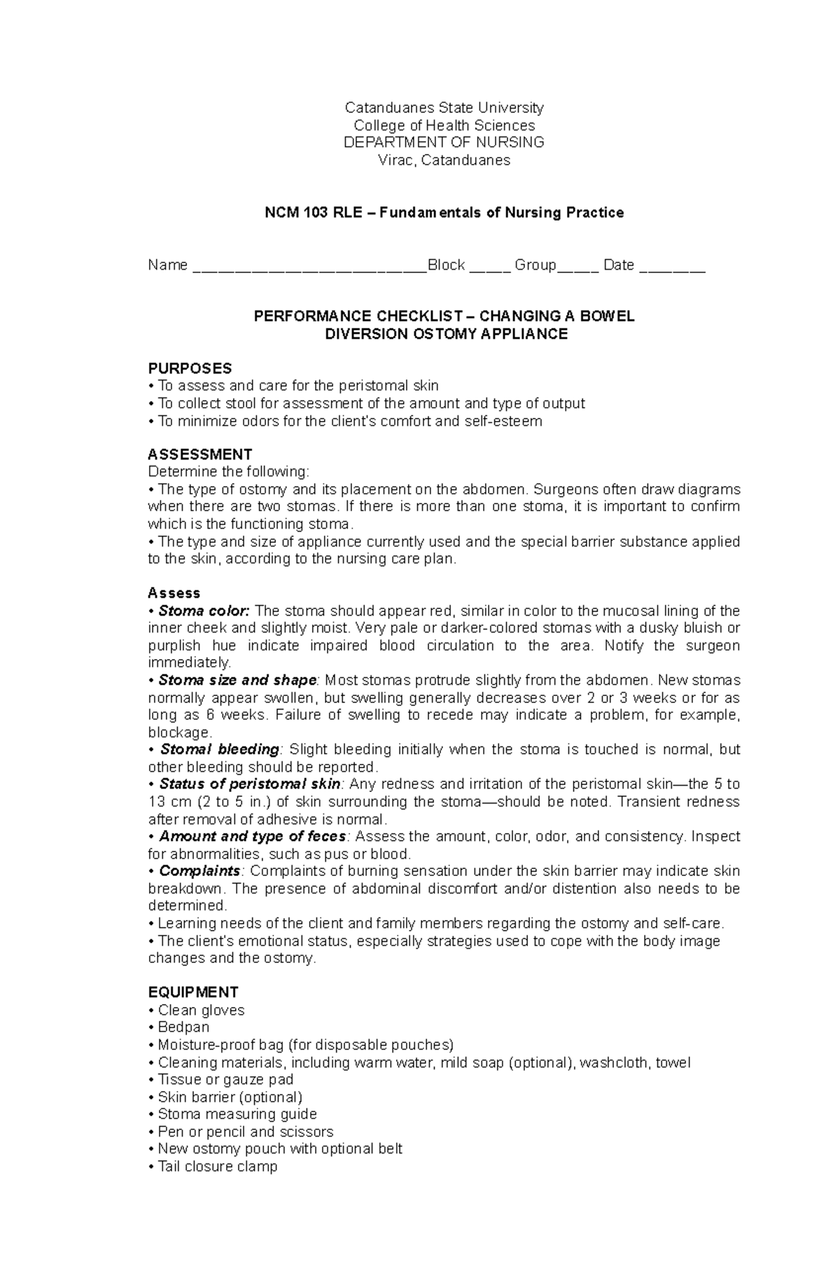 Changing A Bowel Diversion Ostomy - Catanduanes State University ...