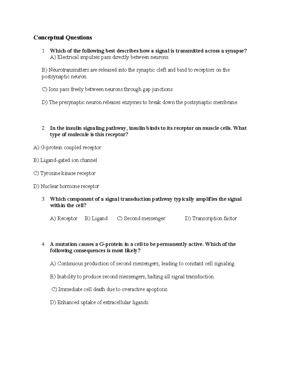 Cell Communication MC Practice Questions for Bio 101 - Studocu