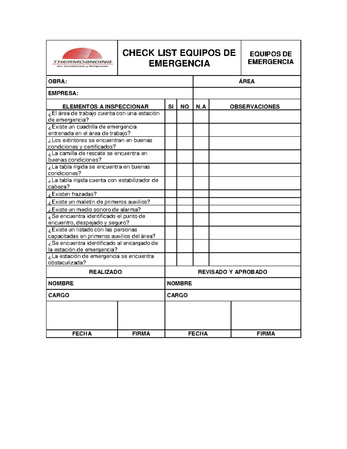 444390766 Checklist Equipos de Emergencia para Seguridad Laboral - Studocu