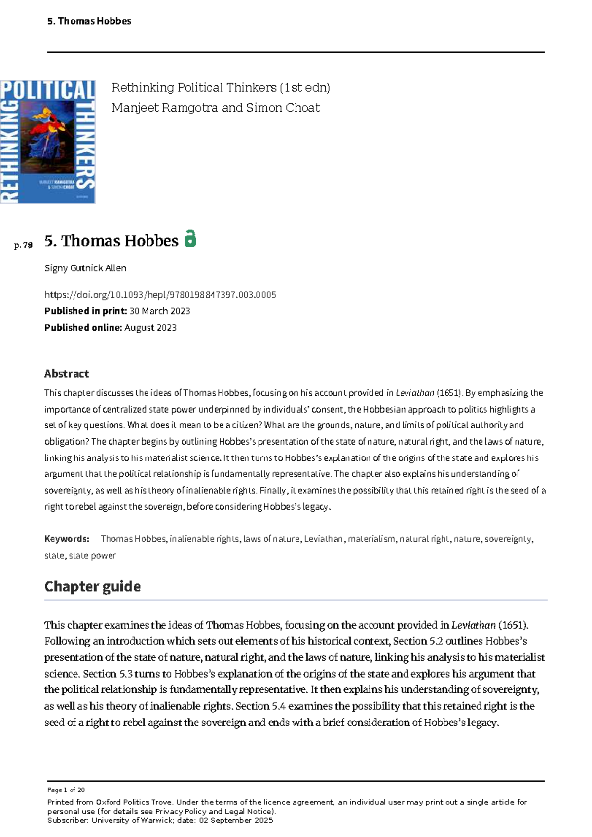 Hobbes' Political Philosophy: Insights from Leviathan (POL101) - Studocu