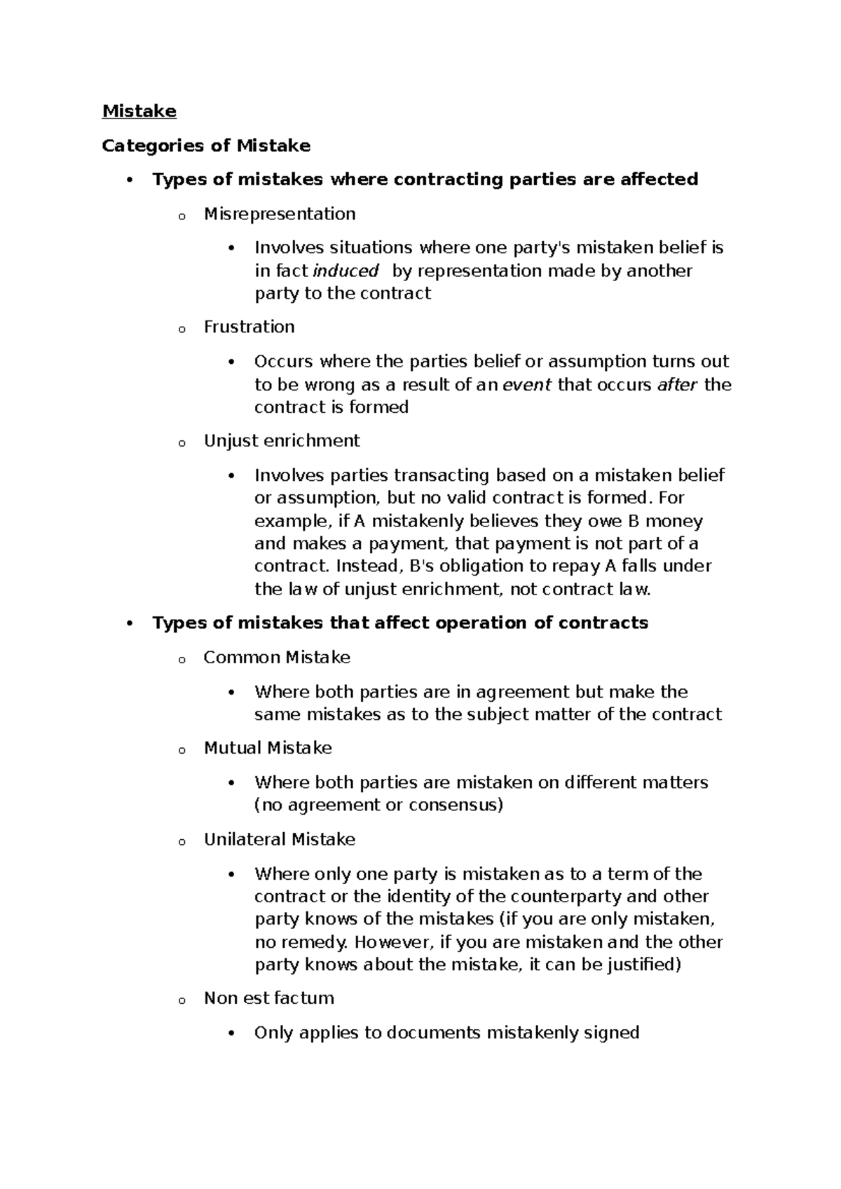 LGST101 Mistakes notes - Mistake Categories of Mistake Types of ...