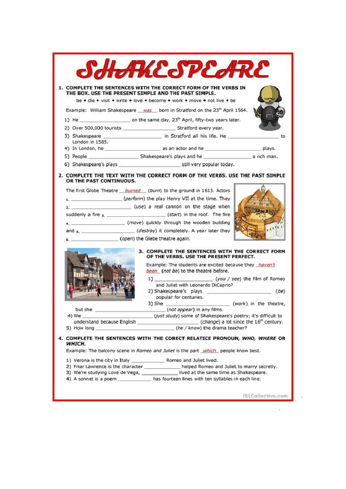 SHAKESPEARE 1: Verb Forms and Sentence Completion Exercises - Studocu