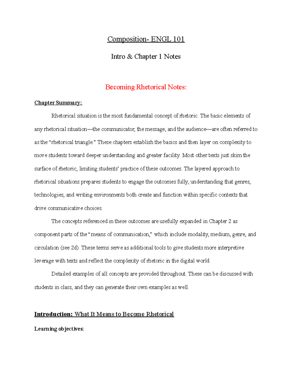 Composition- ENGL 101: Chapter 1 Rhetorical Insights and Analysis - Studocu