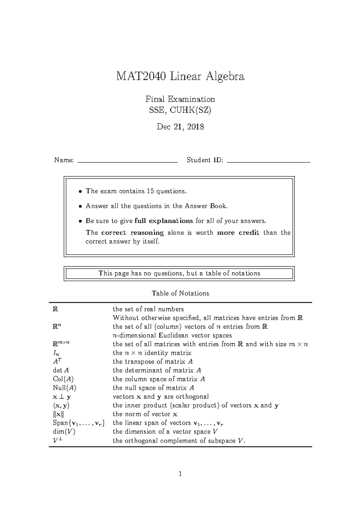 MAT2040 Final Exam Solutions - Linear Algebra Concepts - Studocu