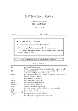 HW2 solution - MAT 2040 Linear Algebra Fall 2022, CUHK(SZ) Assignment 2 Solutions Name1, Name ...
