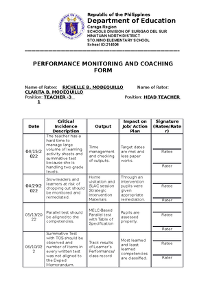 PMCF-Sample - PERFORMANCE MONITORING AND COACHING FORM - ISO Cert. No ...