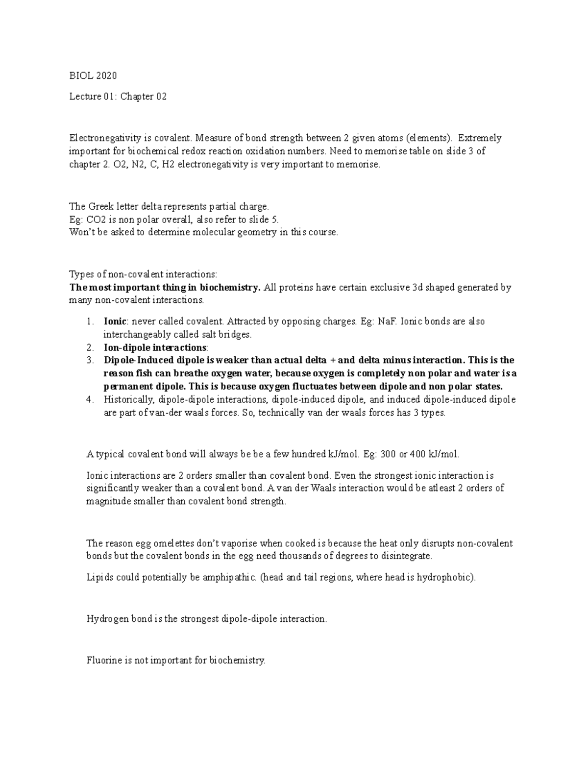 BIOL 2020 Lecture 01: Chapter 02 - Electronegativity & Bond Strength ...