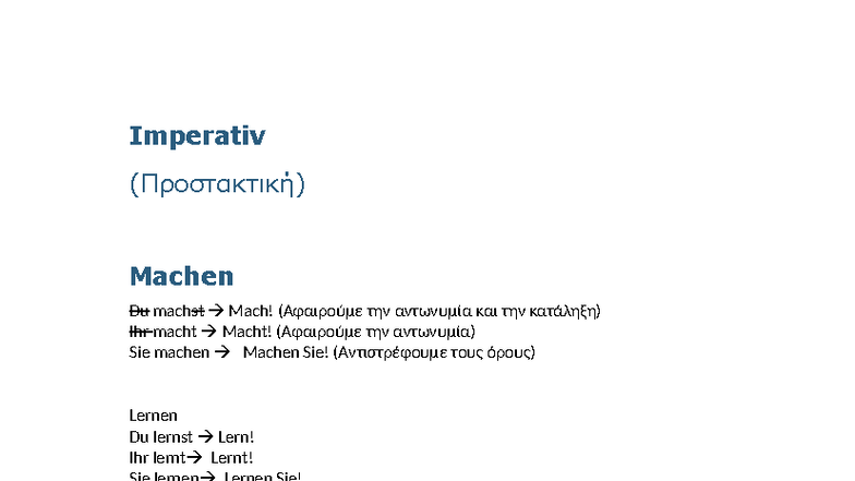 Imperativ - Προστακτική (German Verb Commands) - Studocu