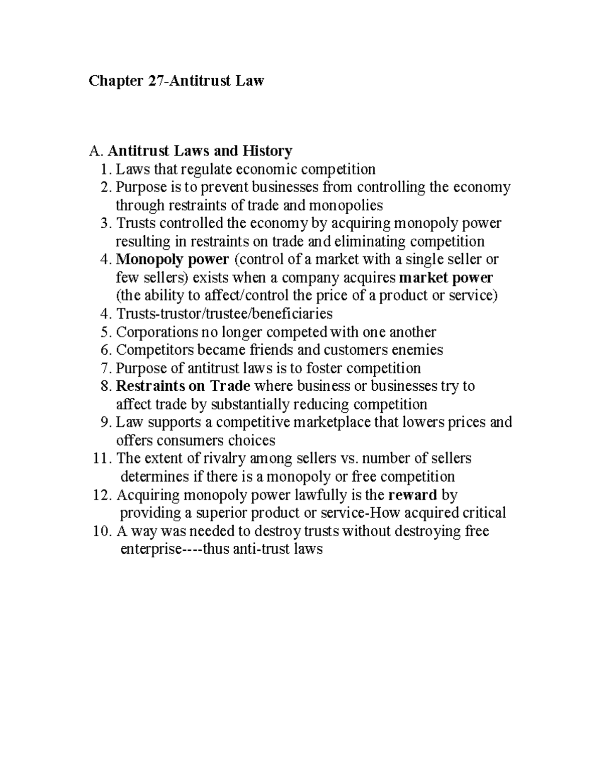 Antitrust Law Overview and Violations - Chapter 27 Analysis - Studocu