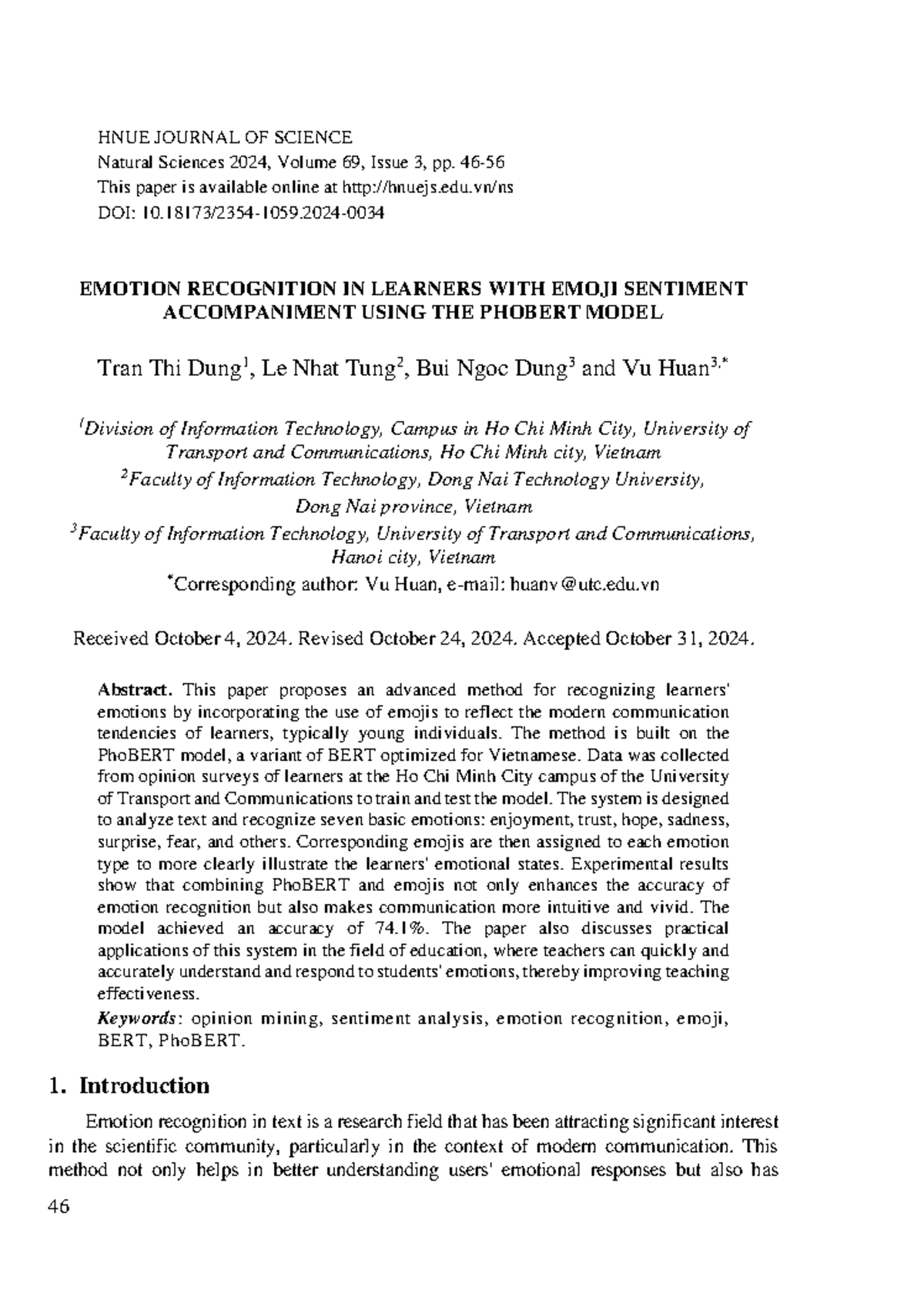 Emotion Recognition in Learners Using Emojis and PhoBERT Model (HNUE ...