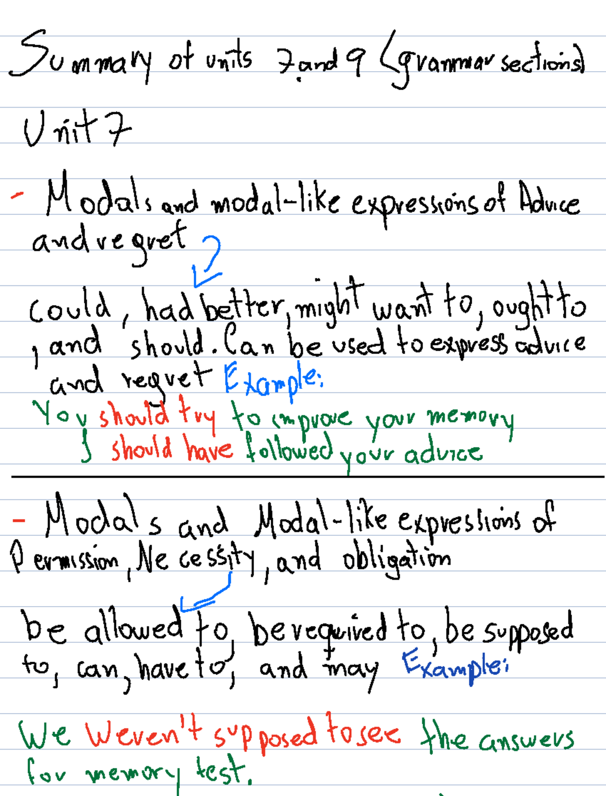 Grammar Summary: Units 7 & 9 - Modals & Nouns (ENG 101) - Studocu
