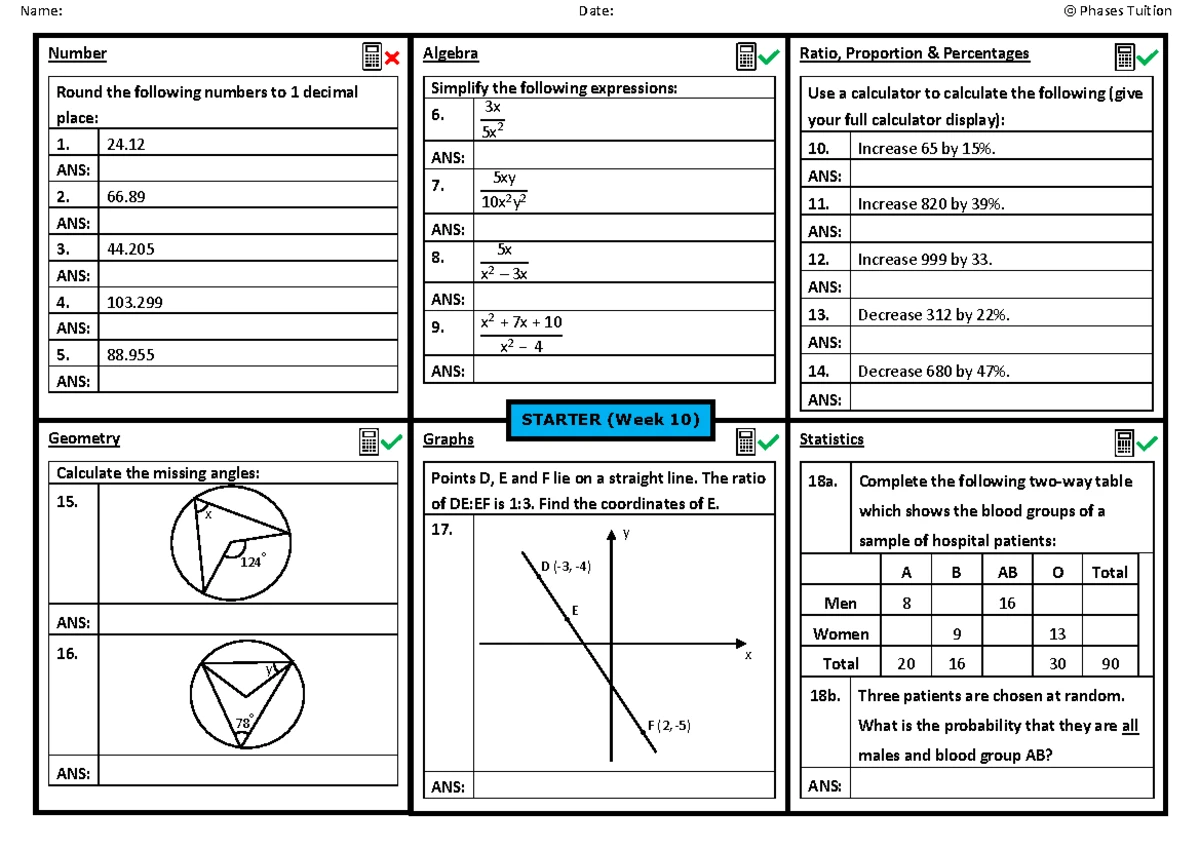Worksheet - Starter Week 8 - GCSE Maths - Number Algebra & Geometry ...