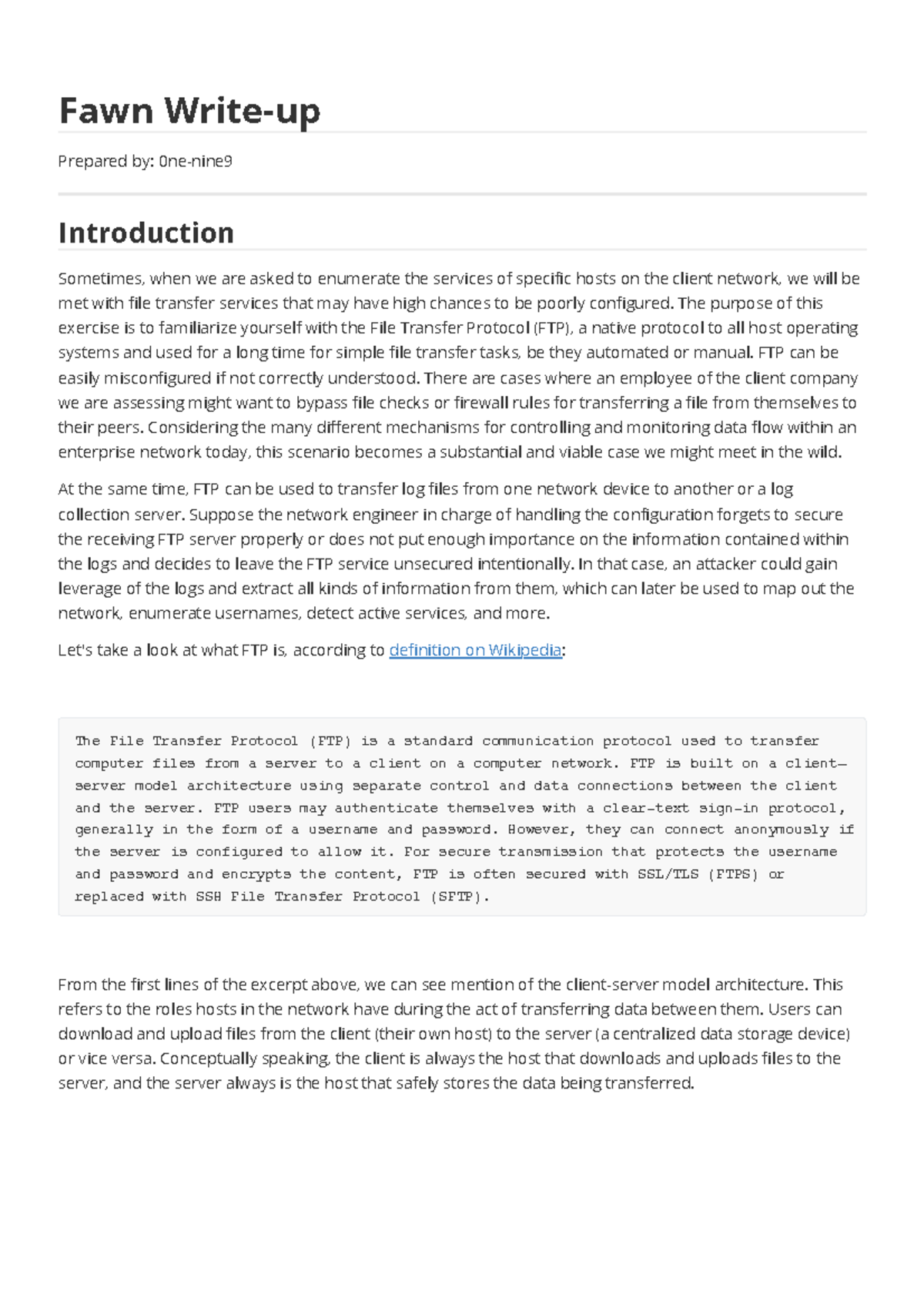 HTB Walkthrough 1 - Fawn Write-up Prepared by: 0ne-nine Introduction Sometimes, when we are ...