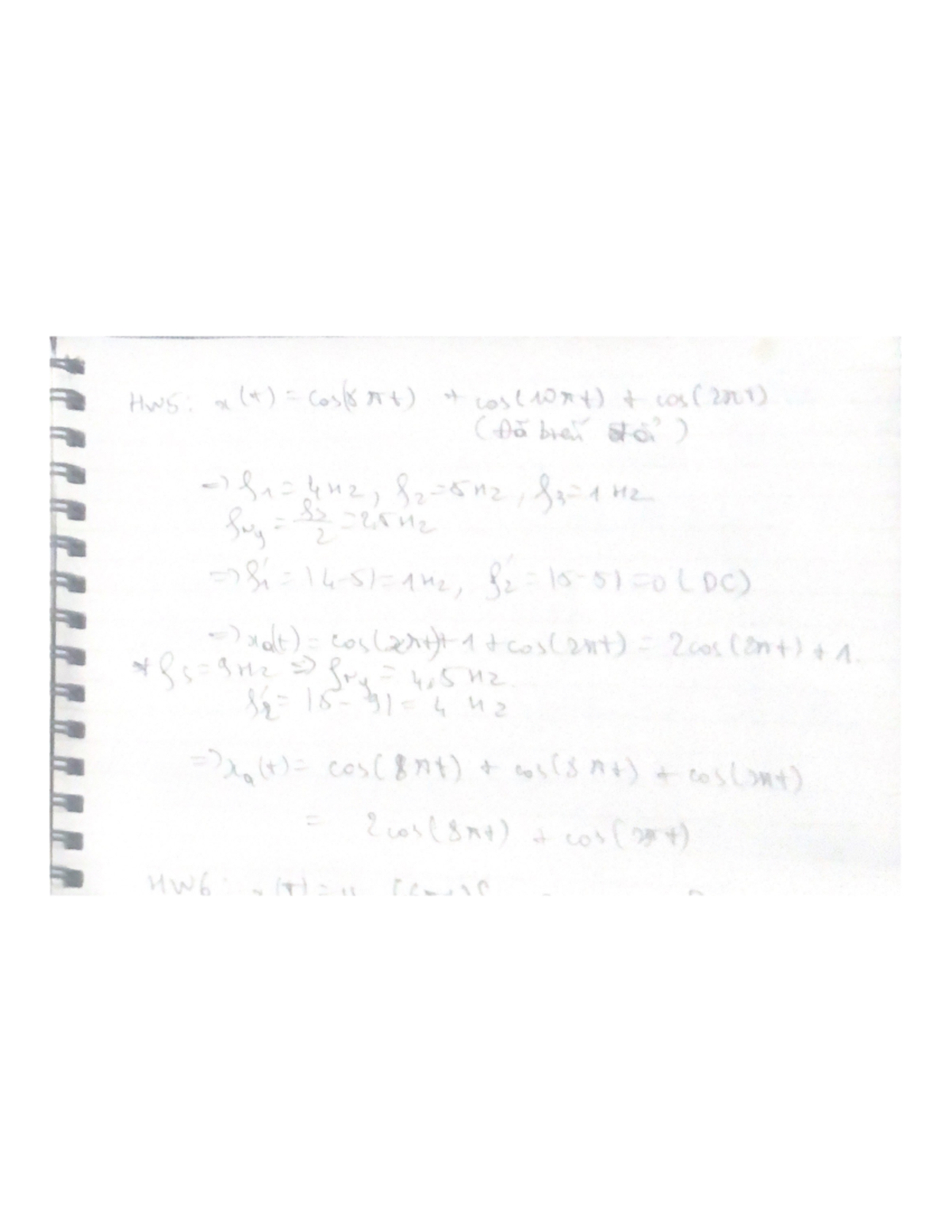 Hw5 - bài tập - Xử lý tín hiệu số - Hw5: Cos(8At) costwart) cos(2011 ...
