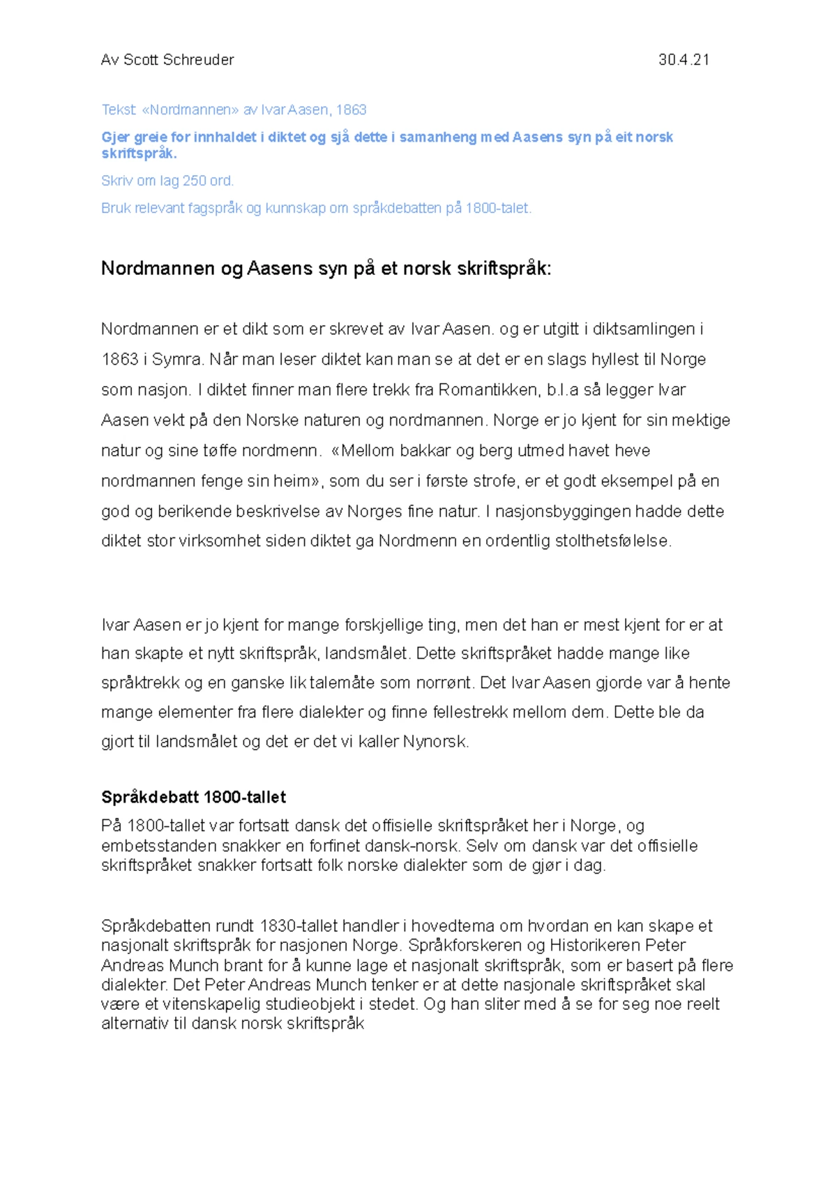 Analyse av Novella "Eg står her og skal slå opp med ei jente" - Studocu