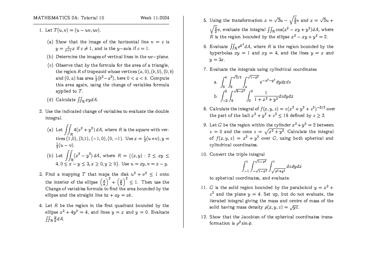 Tutorial 10 - study material that you can use if you want to practice ...