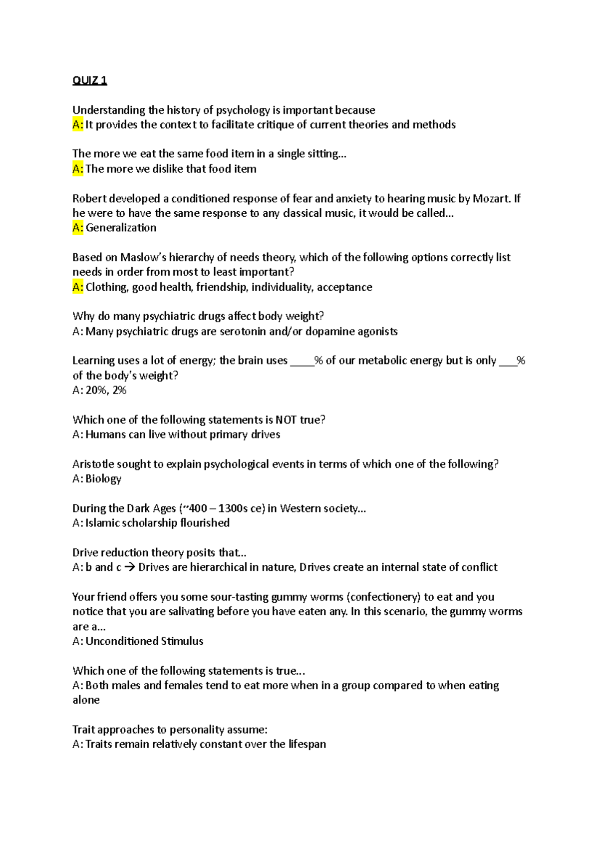Online lecture quizzes - QUIZ 1 Understanding the history of psychology ...