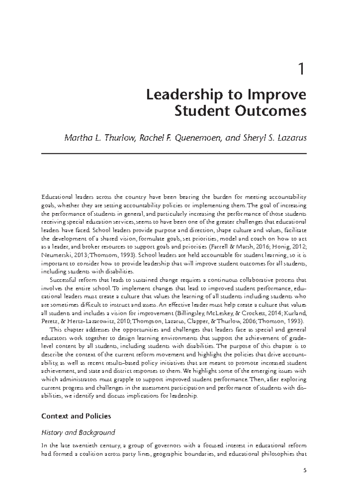 Chapter 1 - tutorials - 1 Leadership to Improve Student Outcomes Martha ...
