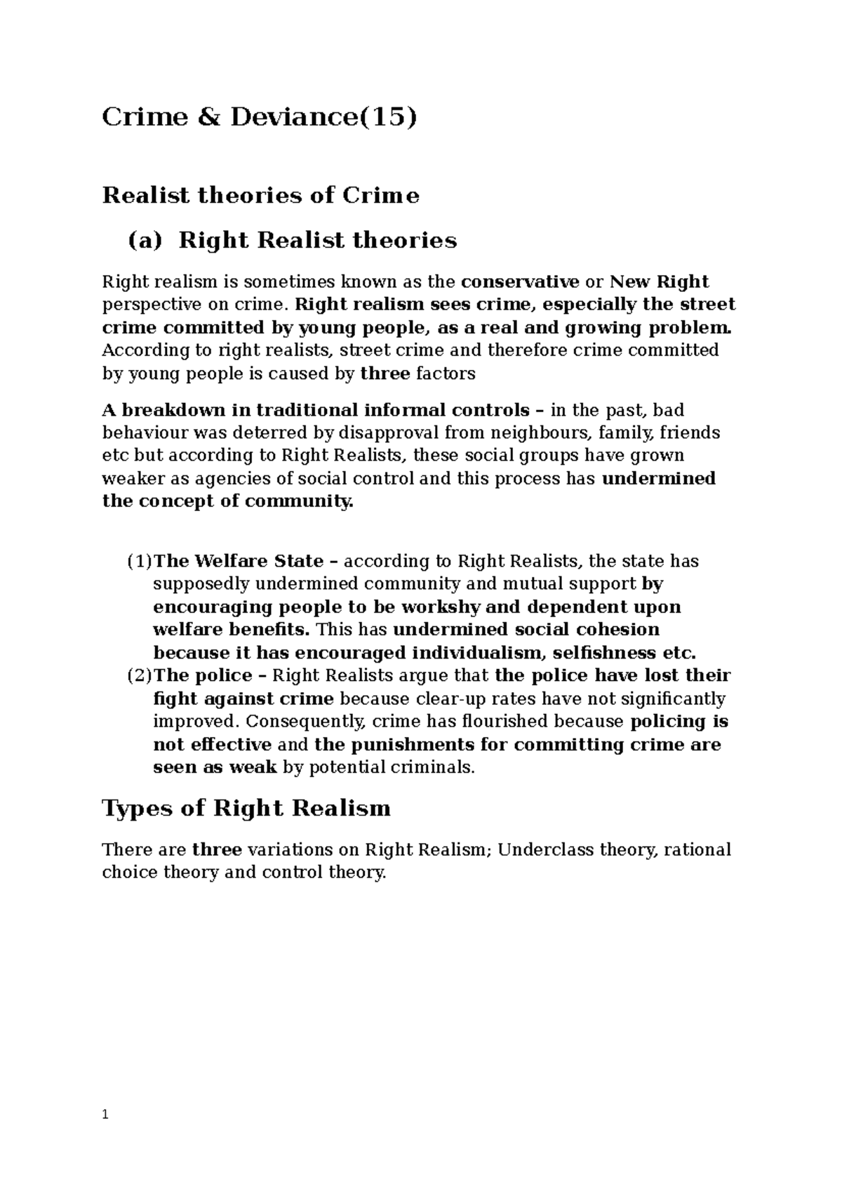 right and left realism - Crime & Deviance(15) Realist theories of Crime ...