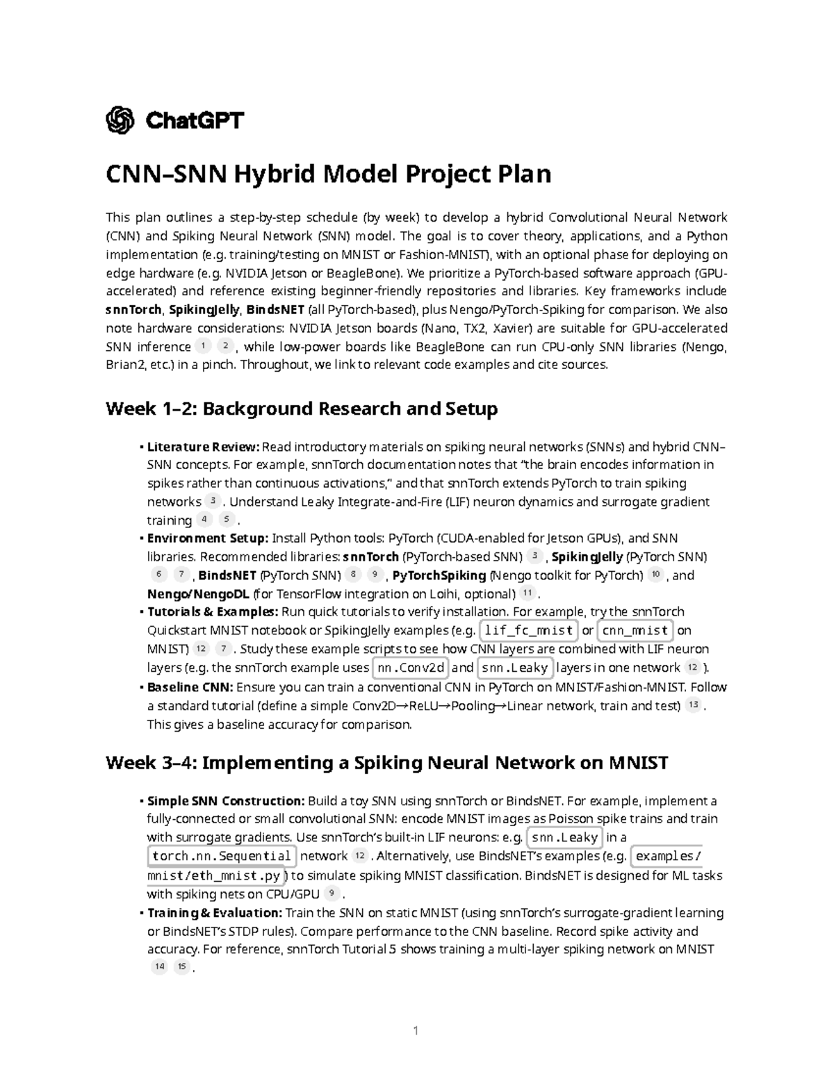 CNNSNN Hybrid Model Project Plan: Development & Implementation - Studocu