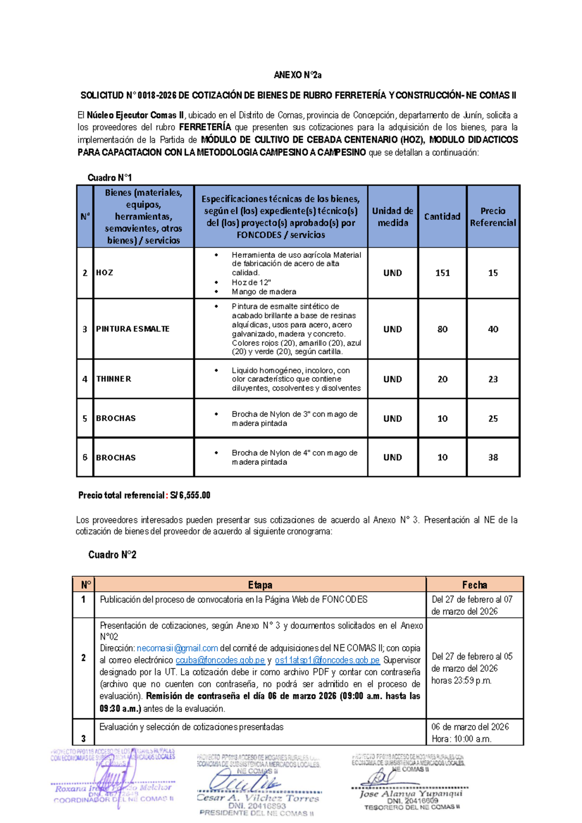 Anexo 2a SC 18-2026: Solicitud de Cotización para Ferretería NE Comas ...