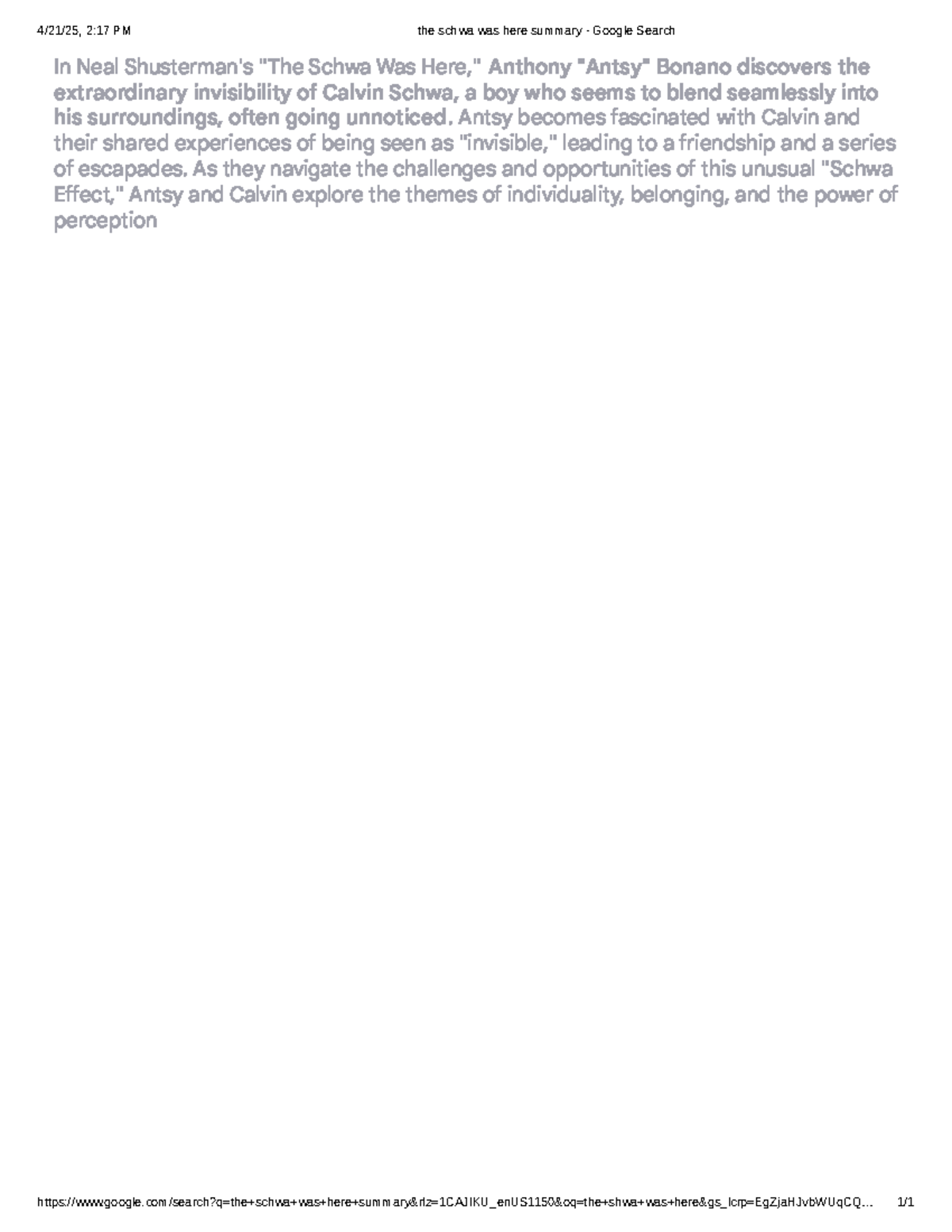 The schwa was here summary - Google Search - In Neal Shusterman's "The ...