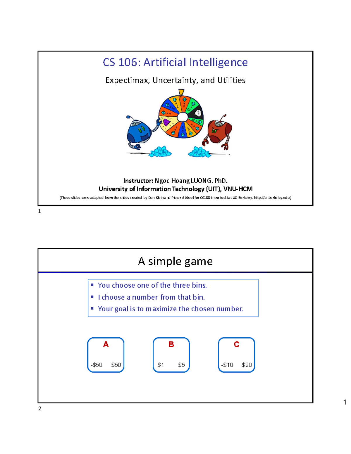 CS 106: Expectimax and Utilities in AI - Lecture Notes - Studocu