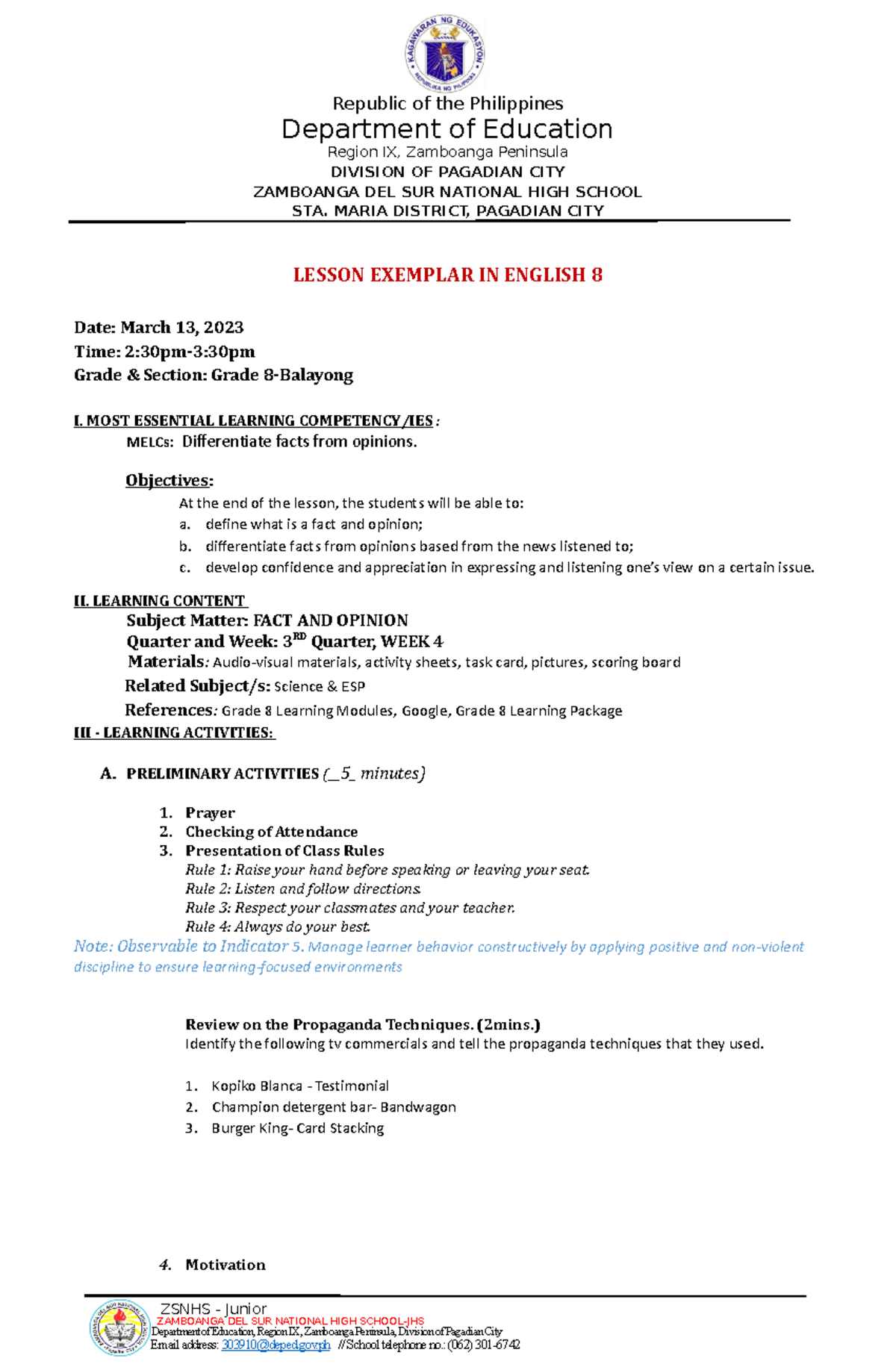 CO1 2022-2023 - sharing with you my classroom observation last school ...