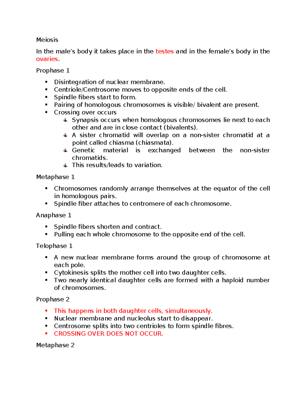 Meiosis Overview: Stages and Processes in Gamete Formation - Studocu