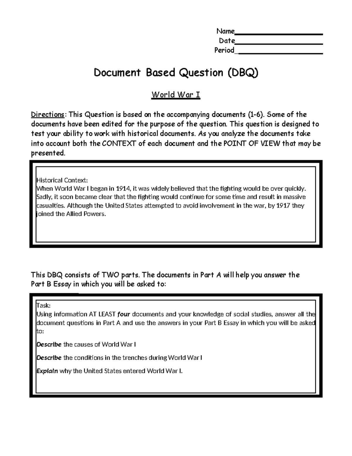 WWI DBQ: Analyzing Causes & Conditions of World War I - Studocu