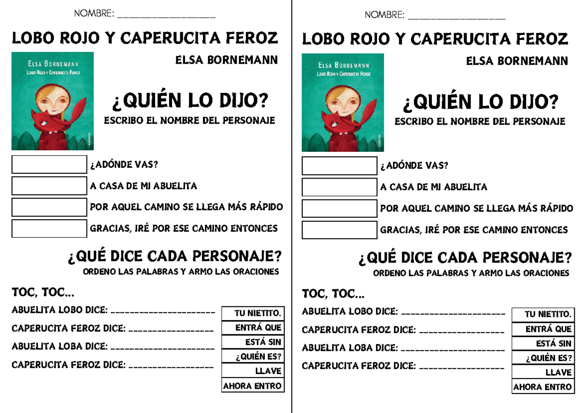 Caperucita Feroz: Actividades de Comprensión Lectora - Caperucita - Studocu