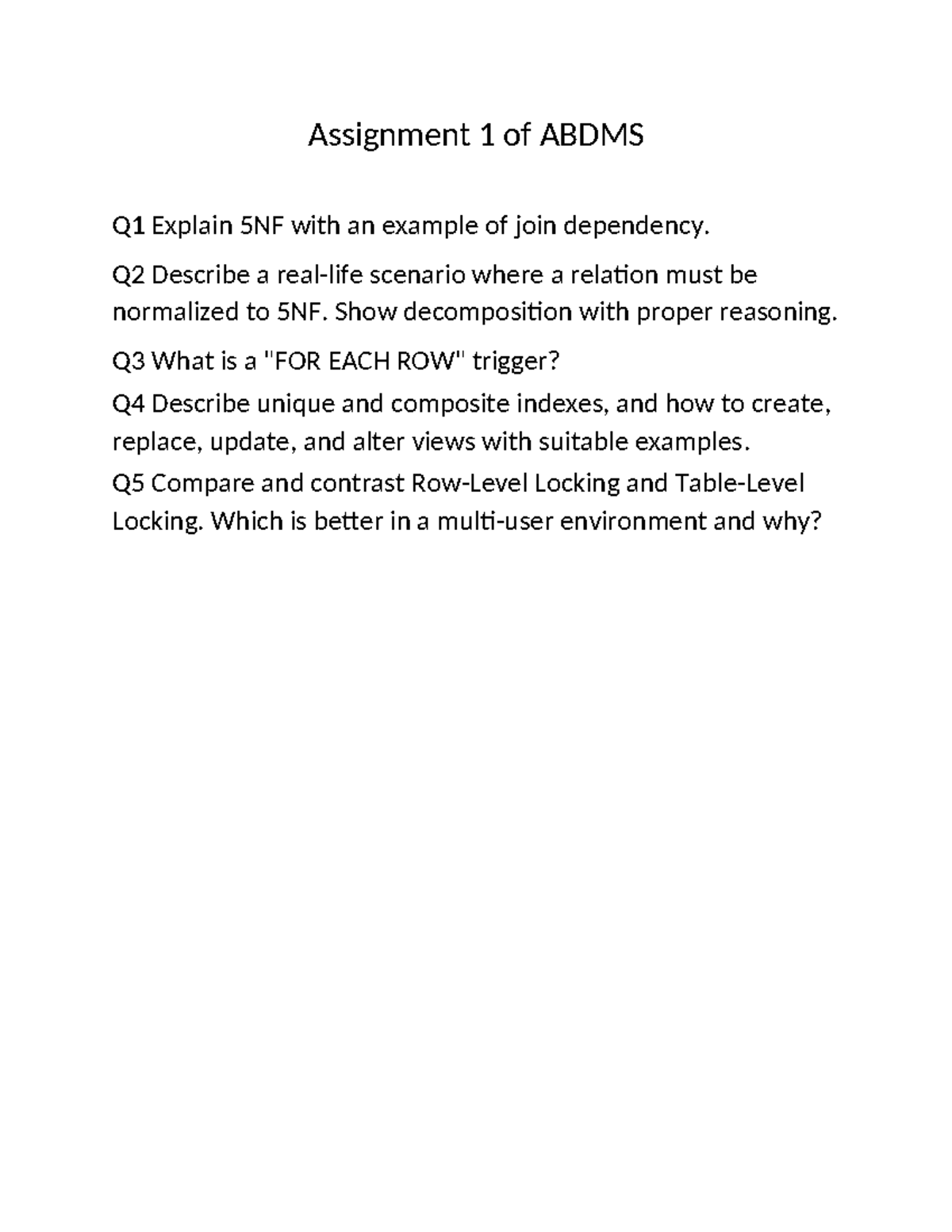 Assignment 1 of Abdms - db chap=====o- vm - Advanced Database ...