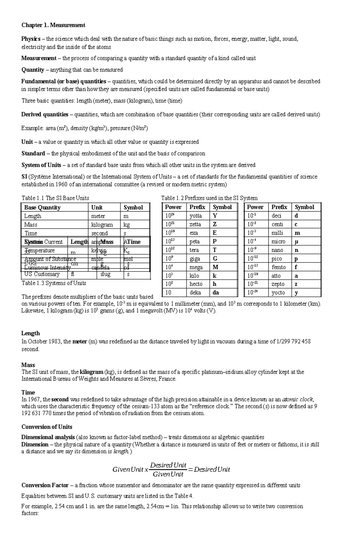 Chapter 1. Measurement - Chapter 1. Measurement Physics – the science ...