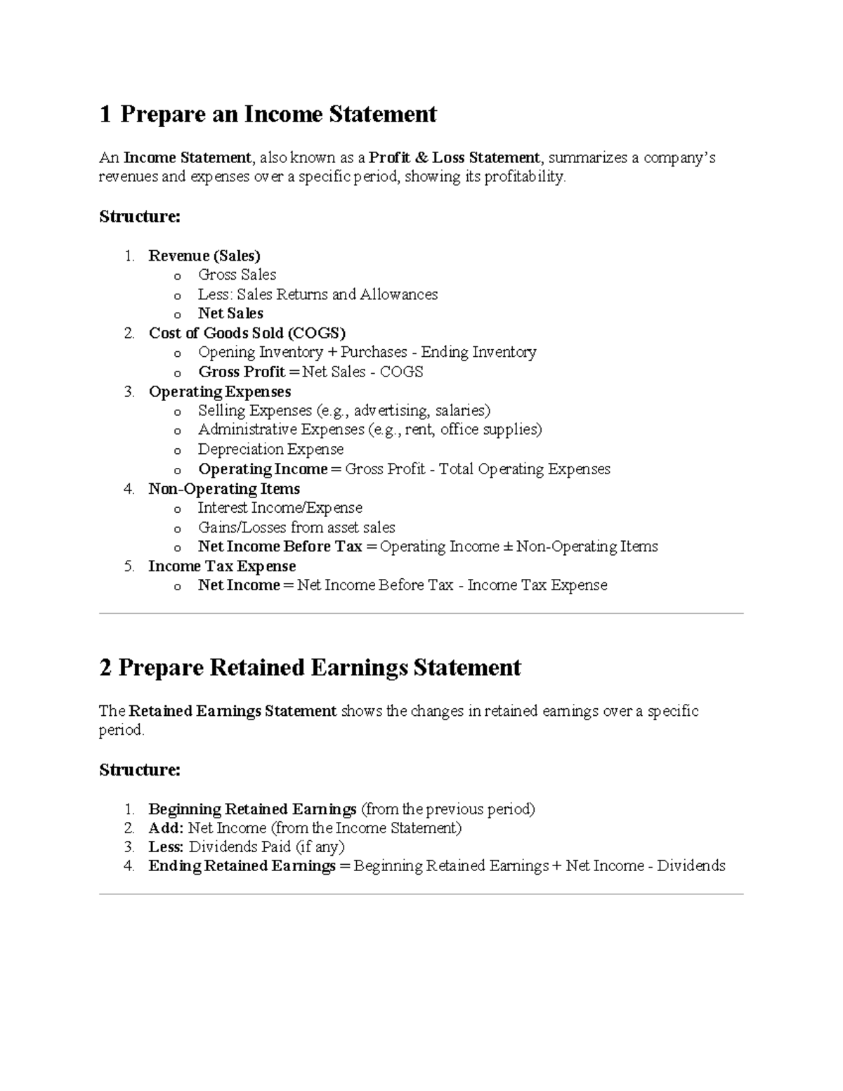Income Statement & Retained Earnings Statement Notes (ACCT 101) - Studocu