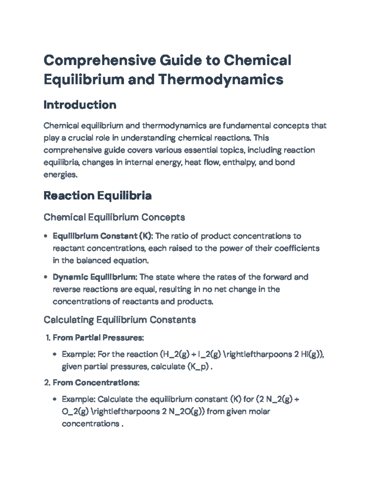Comprehensive Guide to Chemical Equilibrium and Thermodynamics ...