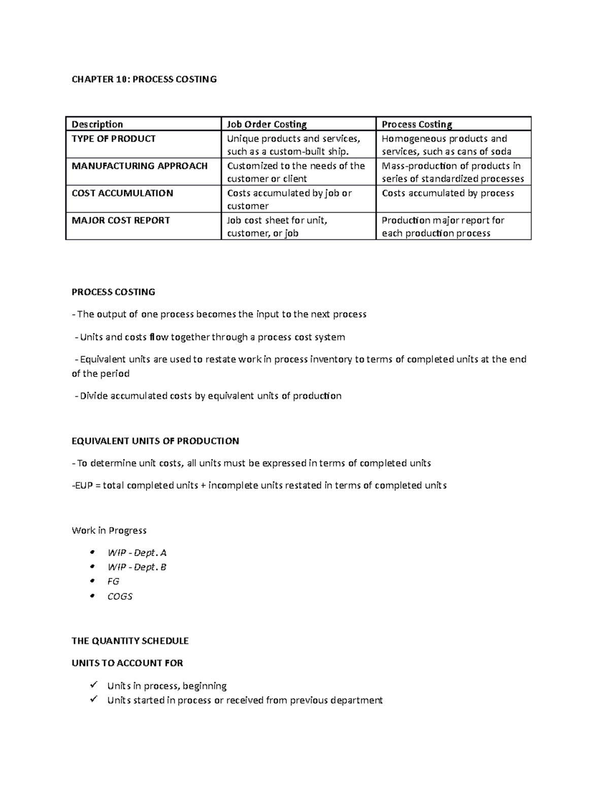 Chapter 10 - Process Costing Overview and Key Concepts - Studocu