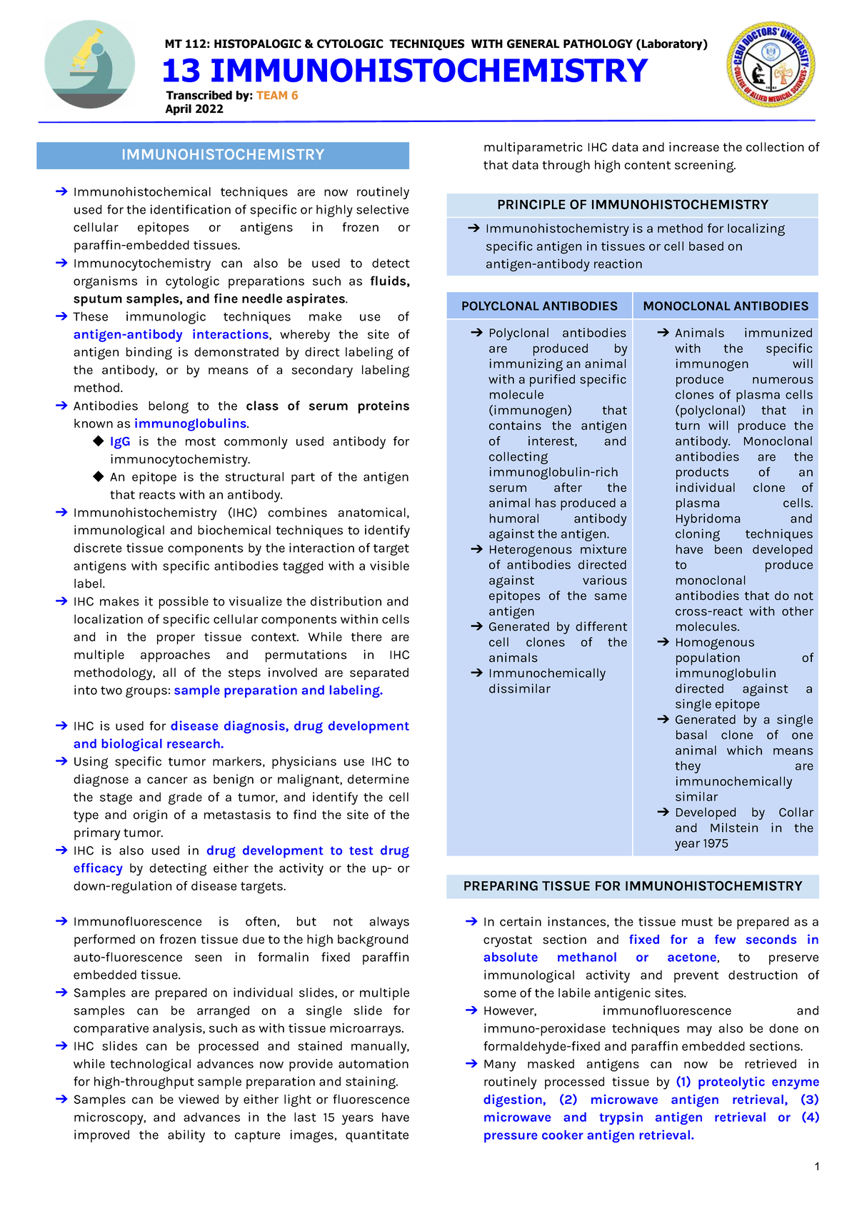 MT 112: Immunohistochemistry Techniques and Applications (Lab Notes ...