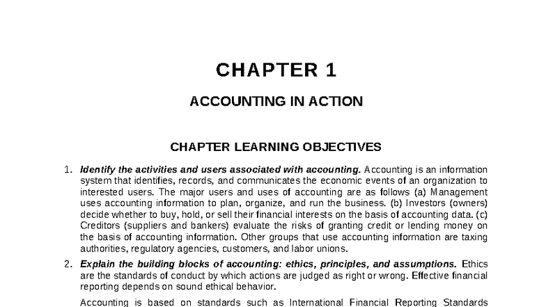 CHAPTER 1: ACCOUNTING IN ACTION - LEARNING OBJECTIVES & TEST BANK (IFRS ...