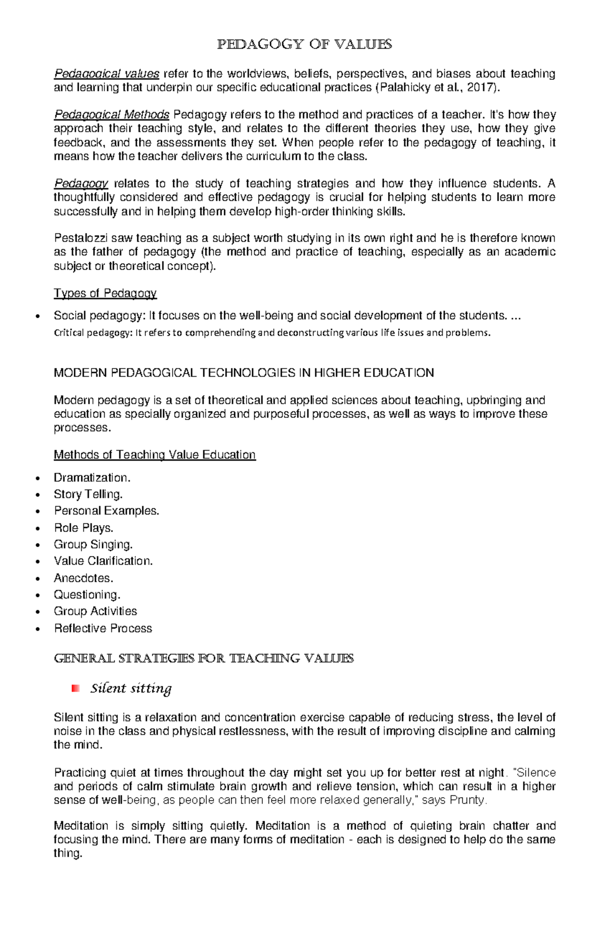 Pedagogical Values and Methods in GMRC Education - Studocu