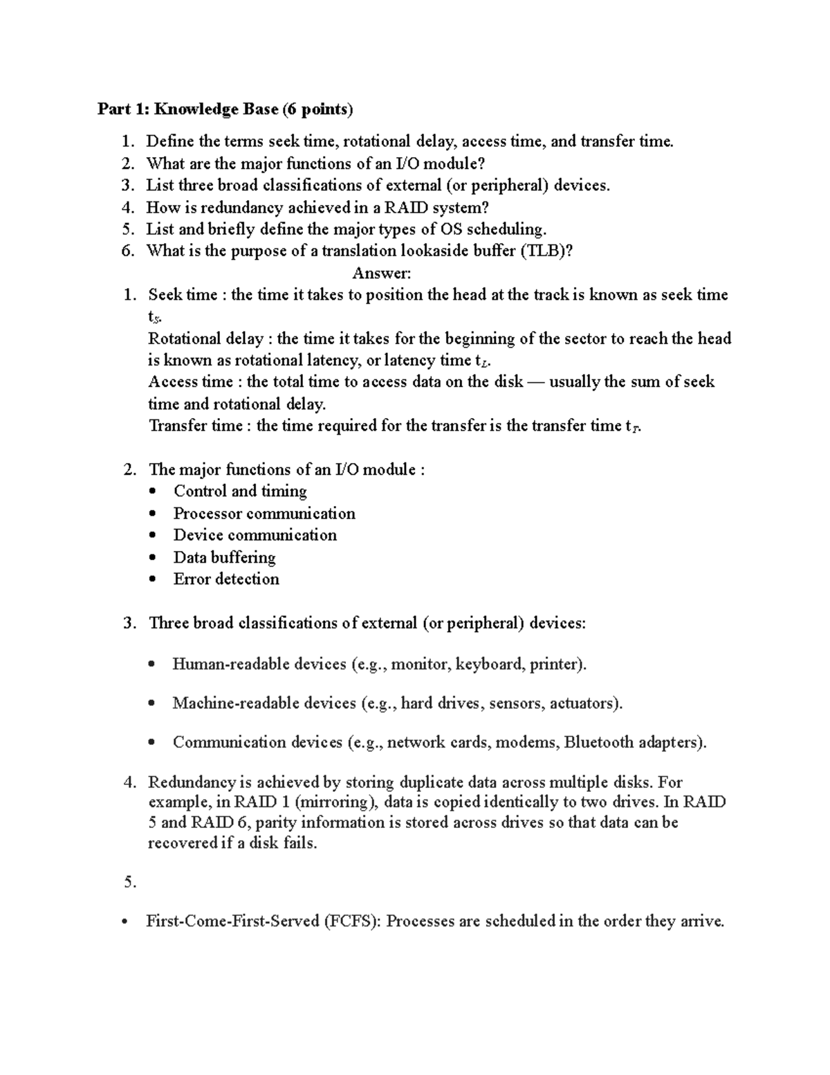 CS101: Final Exam Study Guide on OS Concepts and Peripheral Devices ...