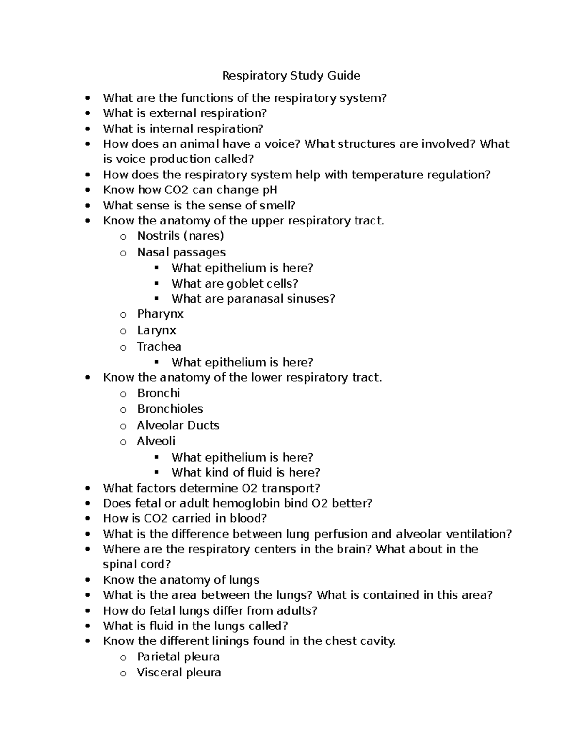 Respiratory System Study Guide: Key Functions & Anatomy Overview - Studocu