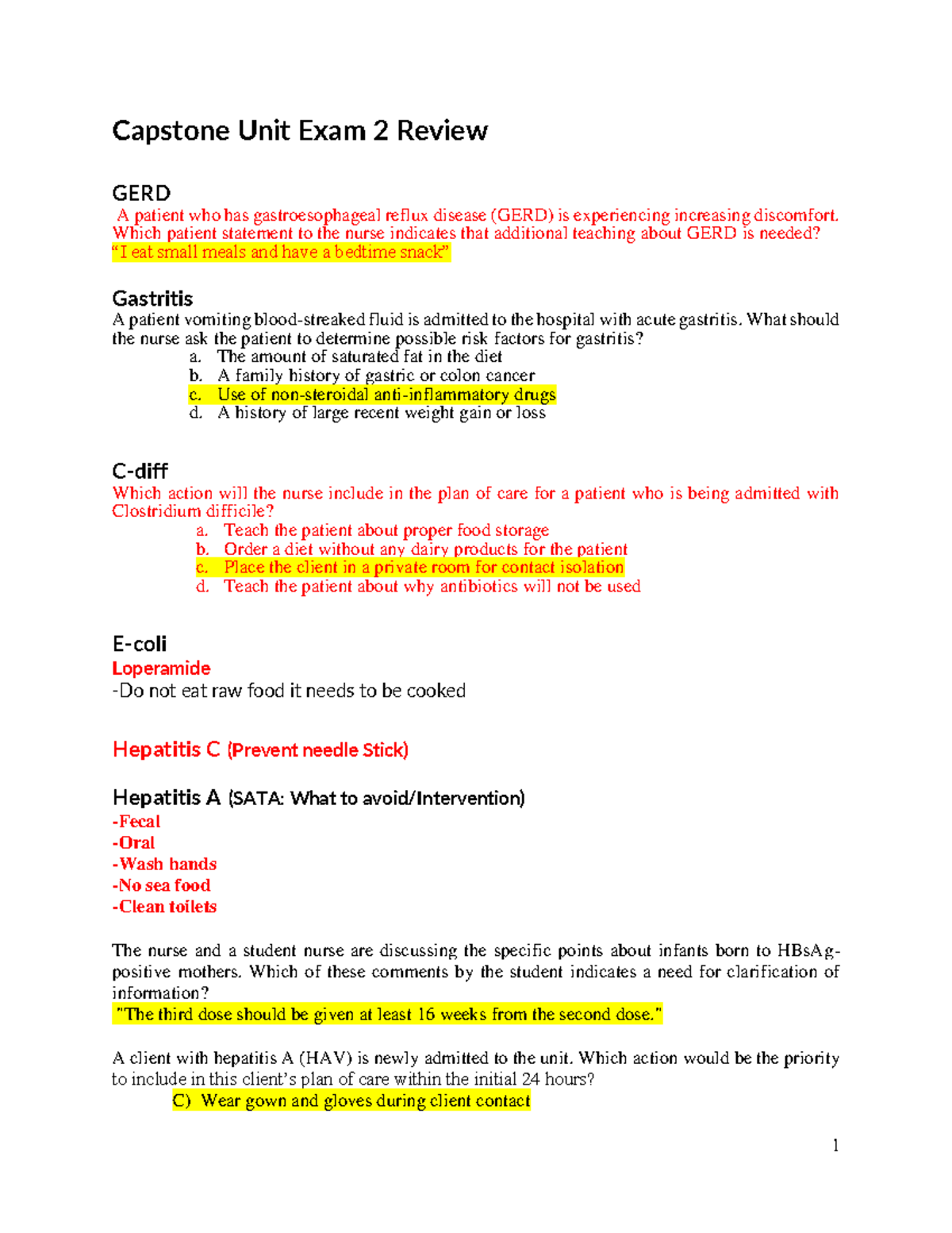 Capstone Exam 2 Review: Key Concepts for Nursing Care and Interventions ...