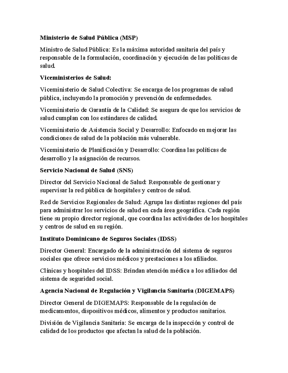 Organigrama del Sector Salud en el MSP y SDSS: Estructura y Funciones ...